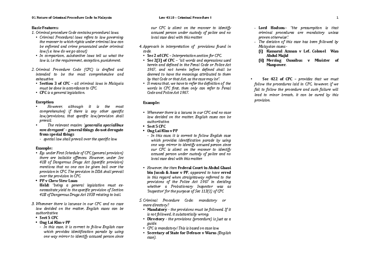 Law 4310 01 Nature Of Criminal Procedure Code 01 Nature Of Criminal
