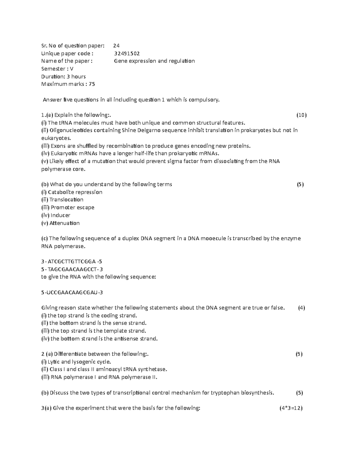 Question Paper Of Gene Expression And Regulation 2018 Sr No Of question-paper-of-gene-expression-and-regulation-2018-sr-no-of