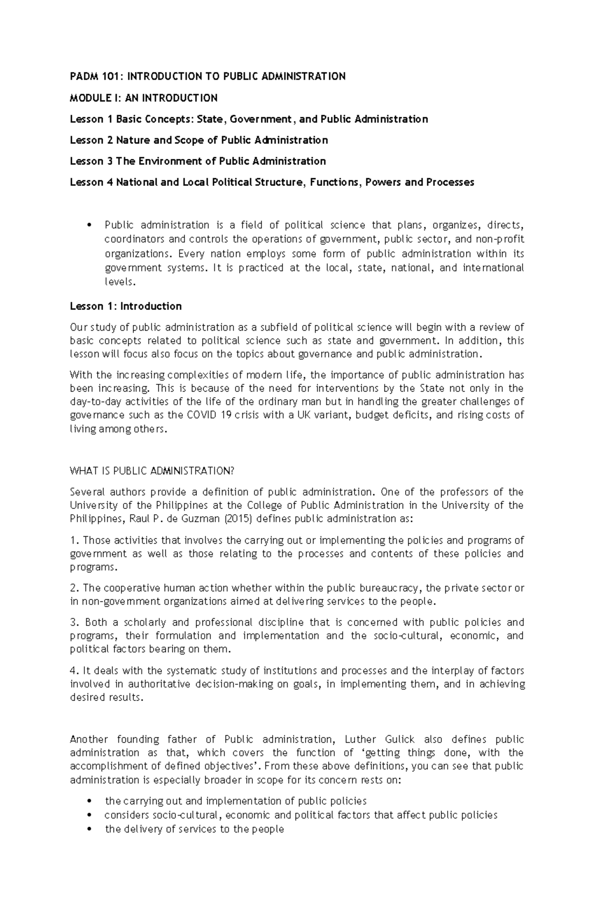 Reviewer in Introduction to Public Administration - PADM 101 ...