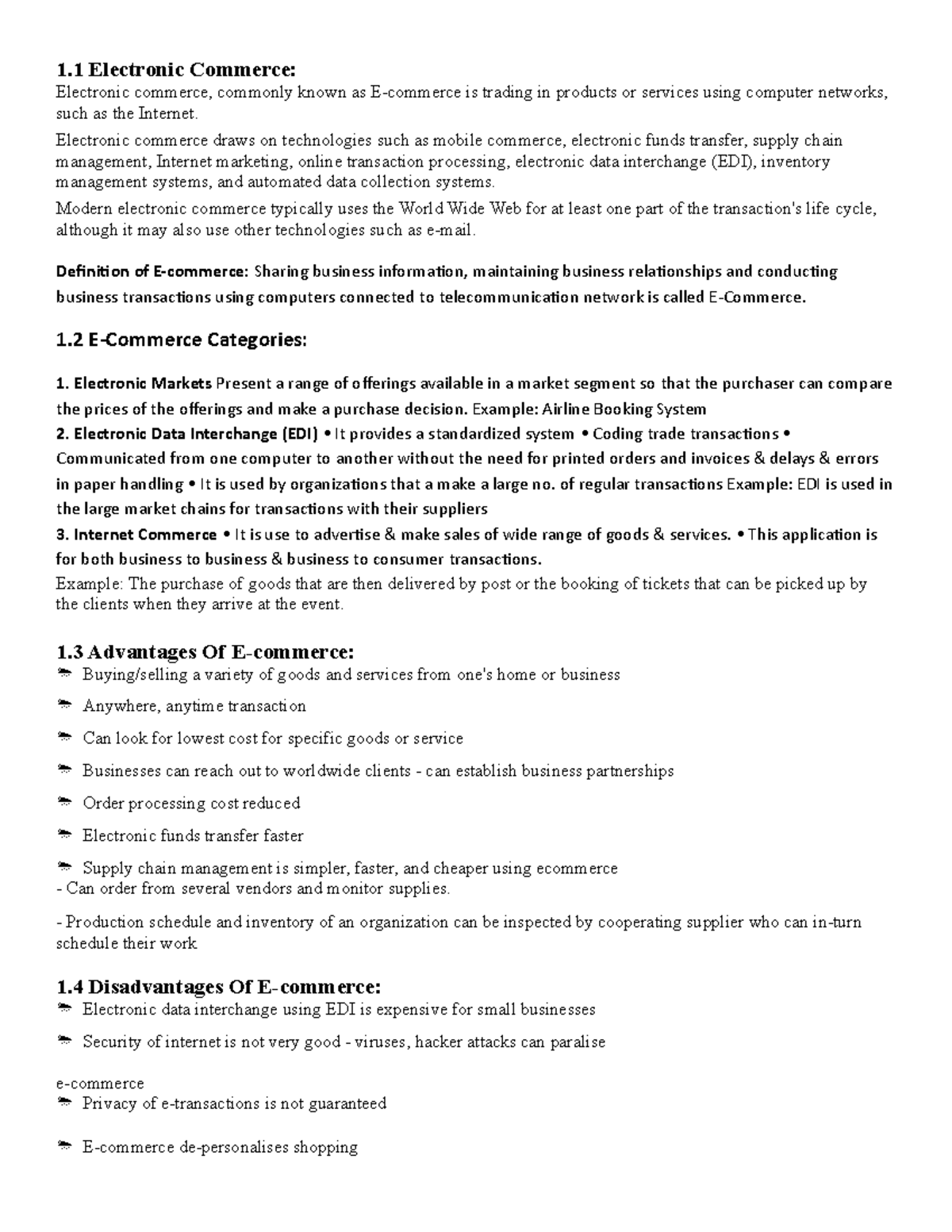 Unit 1(introduction) - E Commerce - 1 Electronic Commerce: Electronic ...
