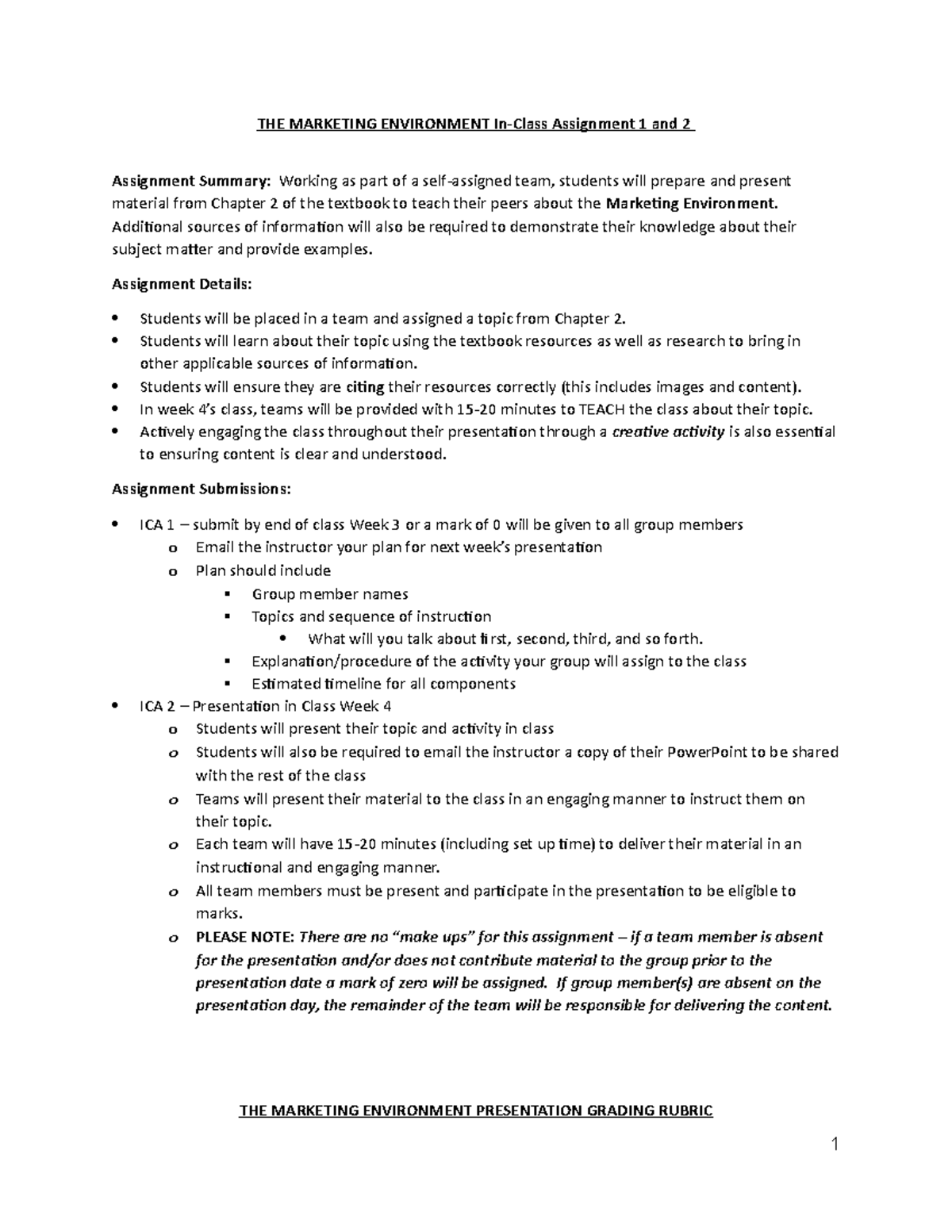 Environmental Scan In Class Assignments 1&2 - THE MARKETING ENVIRONMENT ...