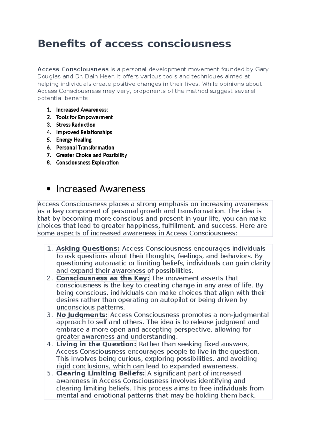 Access Conciousness - Summary Bio chemistry - Benefits of access ...