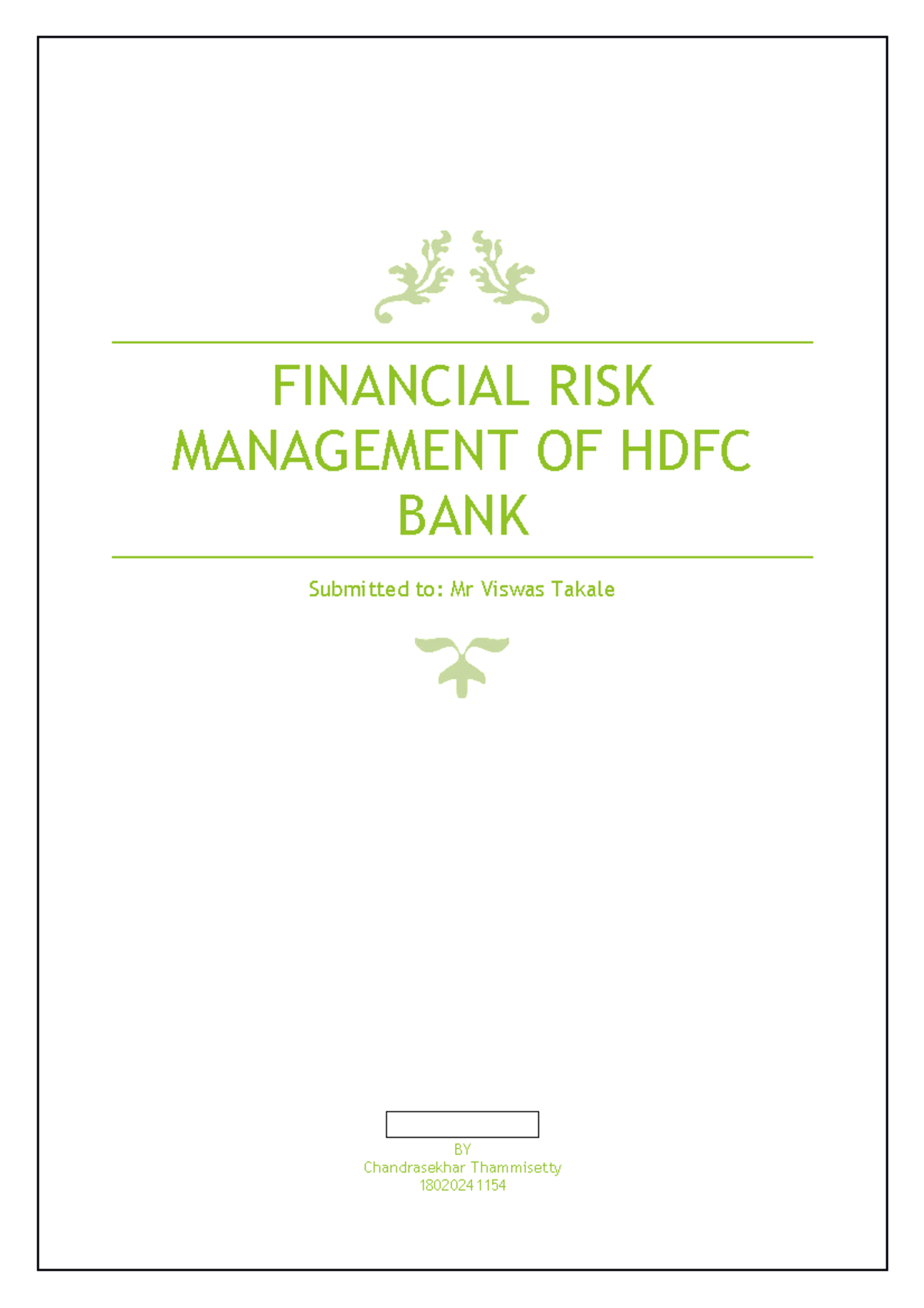 HDFC FRM - This is a project - FINANCIAL RISK MANAGEMENT OF HDFC BANK ...