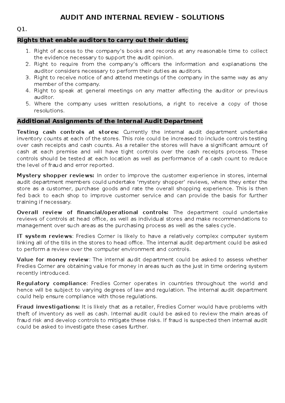 Audit AND Internal Review Solutions - AUDIT AND INTERNAL REVIEW ...
