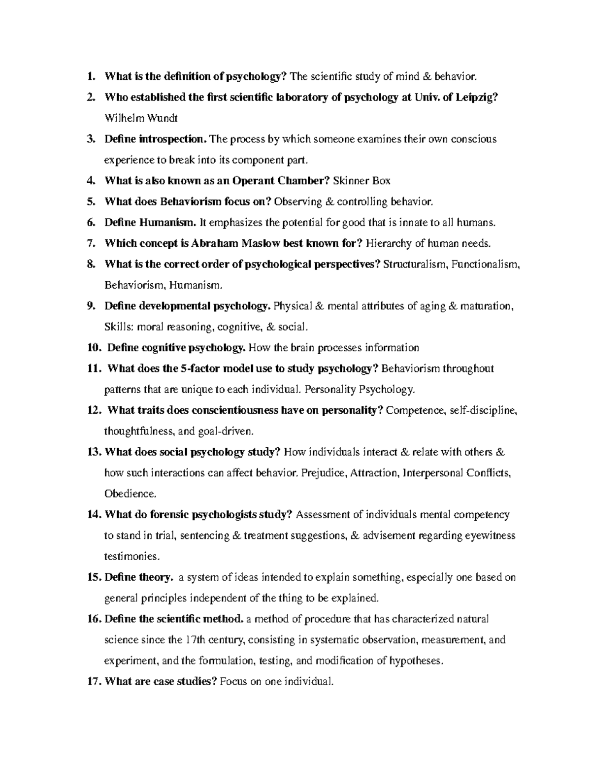Chapters 1-3 Study Guide - What is the definition of psychology? The ...