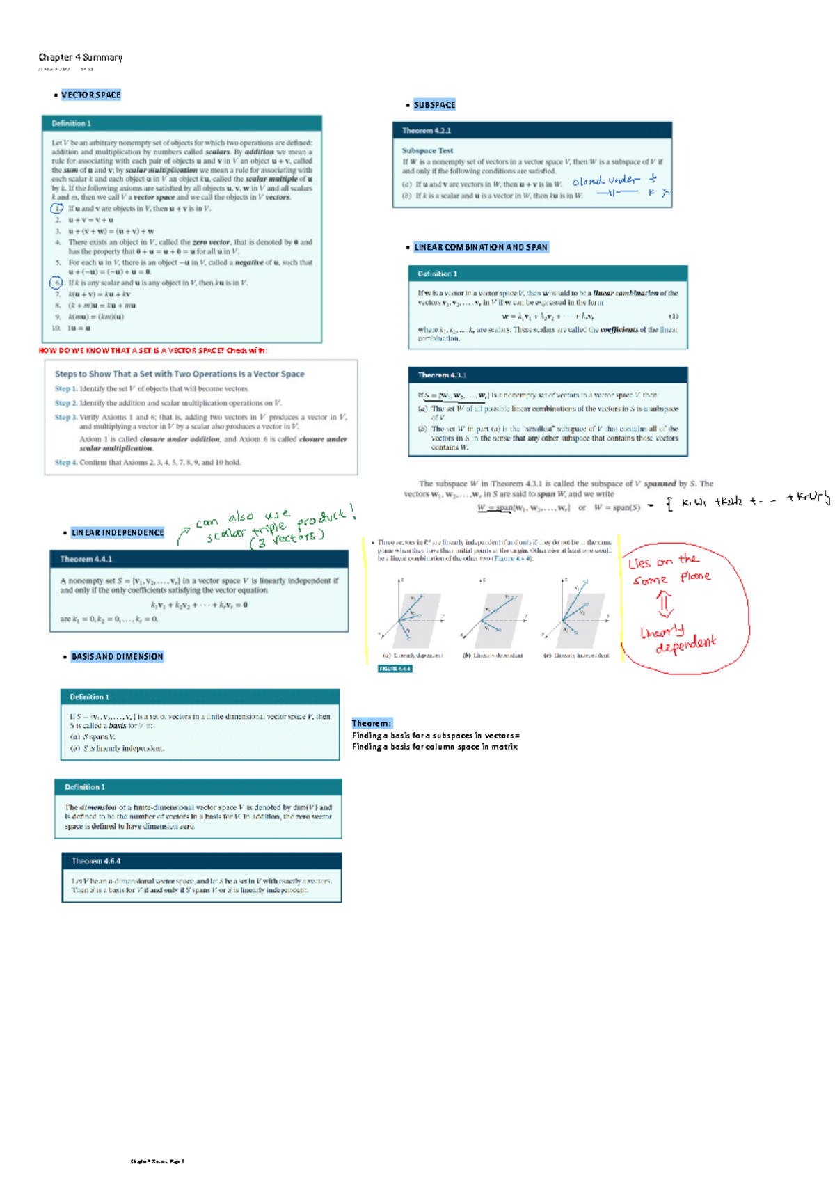 Chapter 4 Review - MATH 204 - HOW DO WE KNOW THAT A SET IS A VECTOR ...