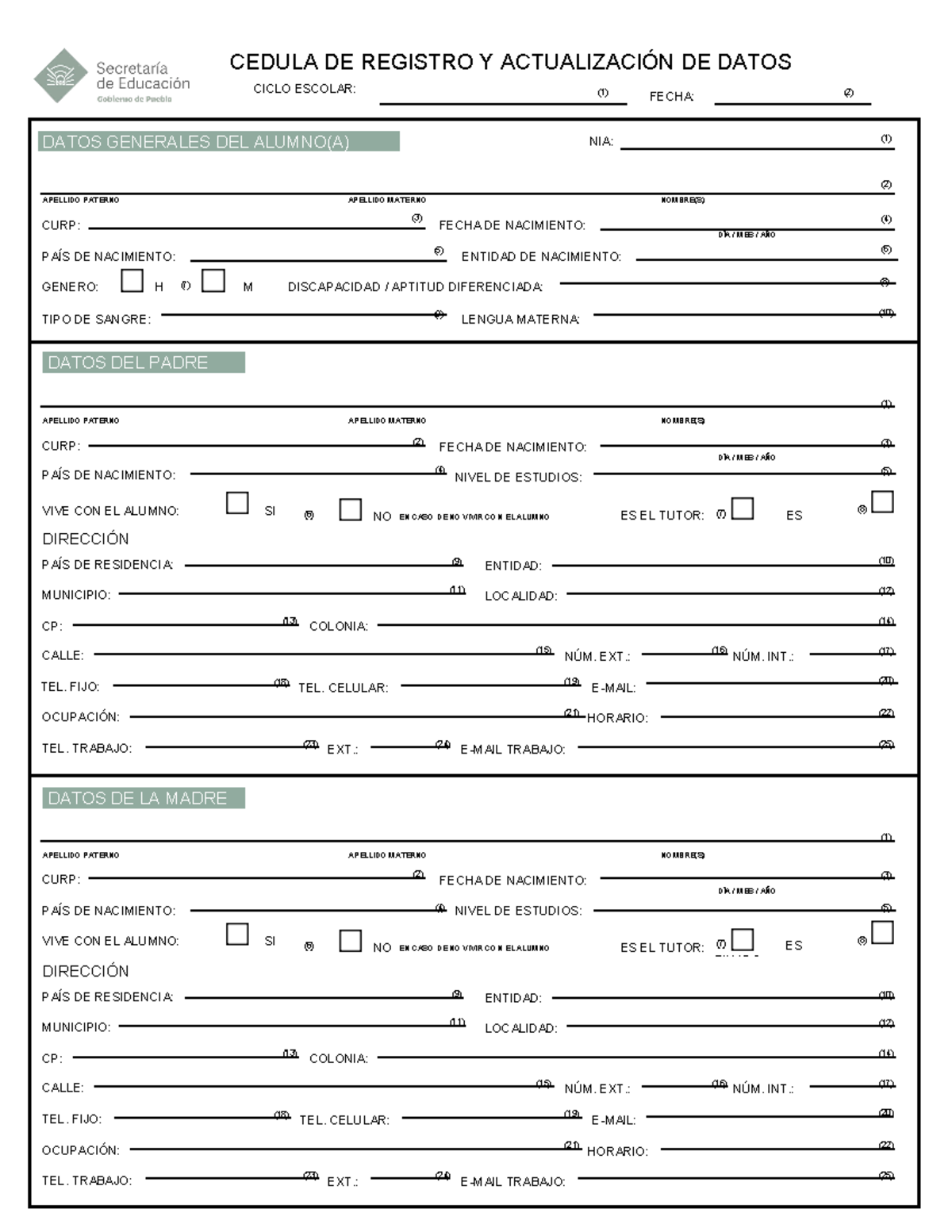Cedularegistroactualizaciondatosalumno - CEDULA DE REGISTRO Y ACTUALIZACIÓN DE DATOS CICLO ...
