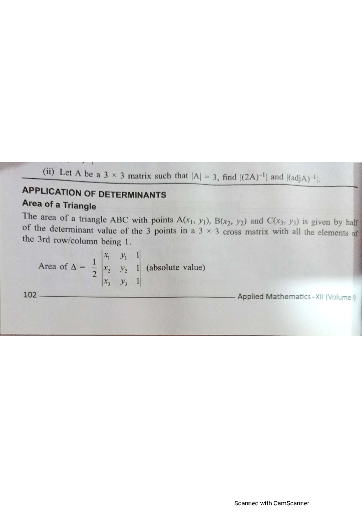 Application of Determinants - Mathematics: Applications and Interpretation HL - Studocu