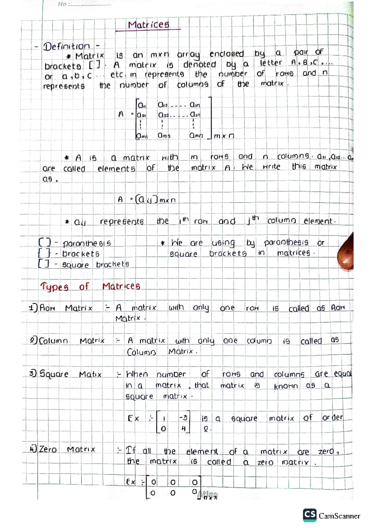 Matrices - m represents the number of rows and n represents the number of columns of the matrix ...