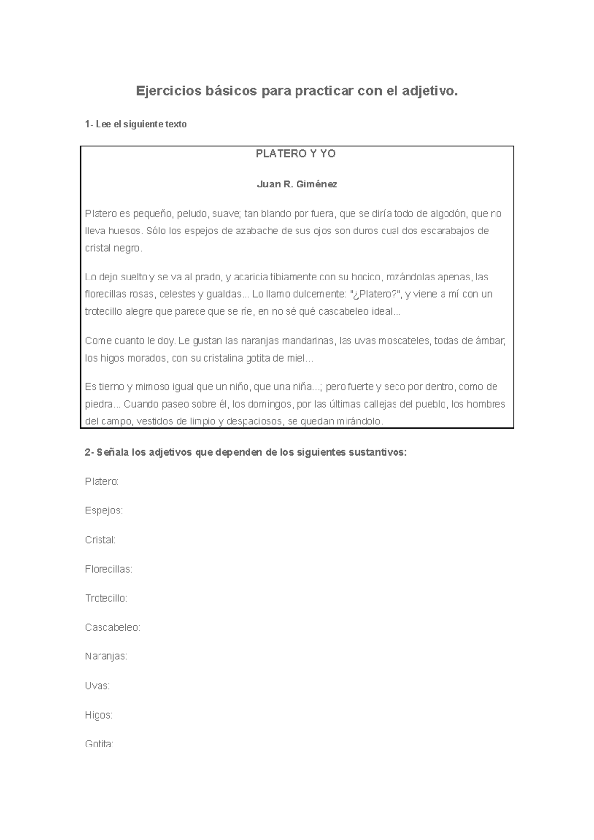 Ejercicios para practicar con el adjetivo - Ejercicios básicos para ...
