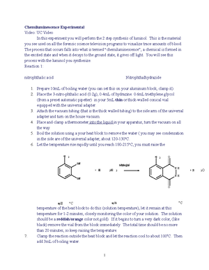 Chemiluminescence Lab Report - Chemiluminescence Experiment Reaction 1 ...