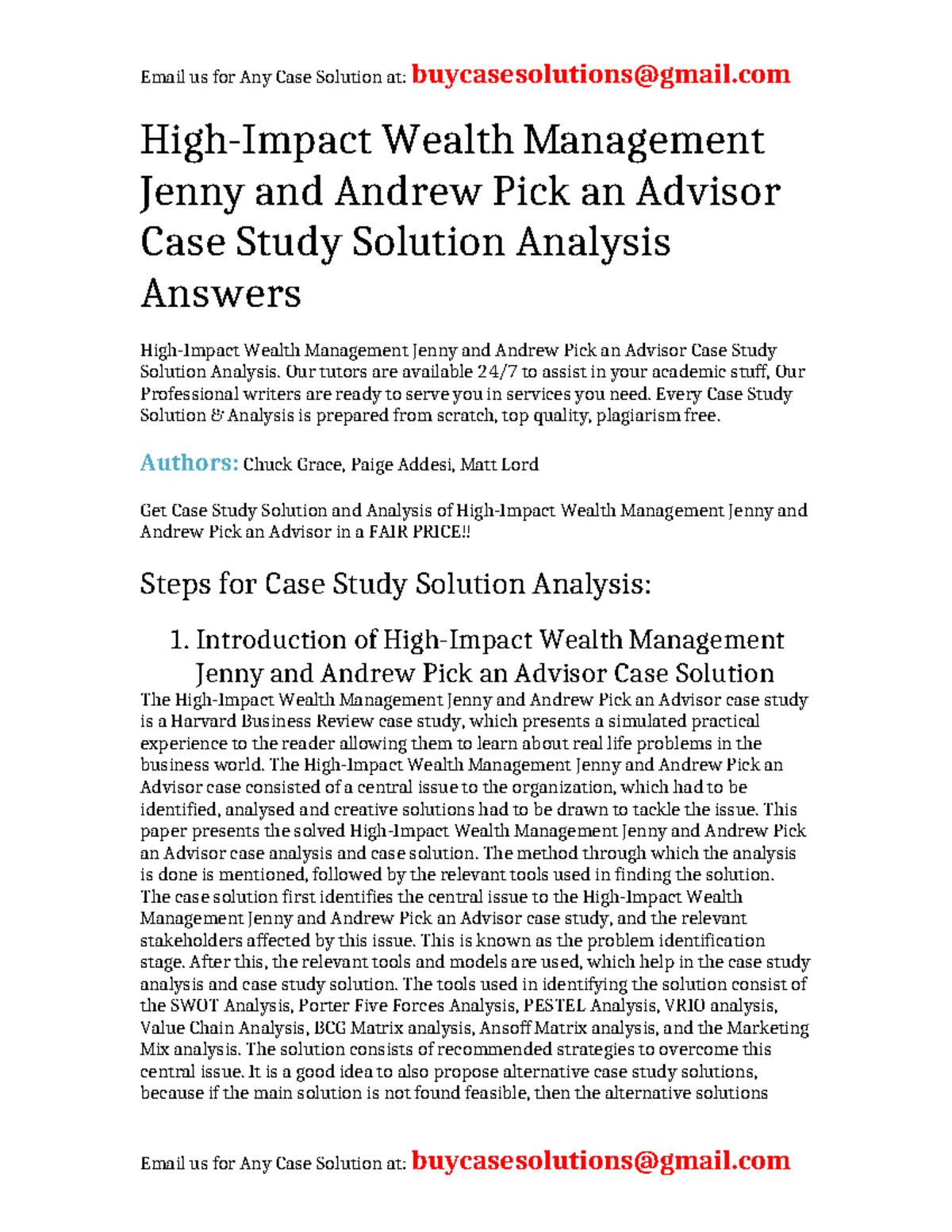 Case Solution High-Impact Wealth Management Jenny and Andrew Pick an ...