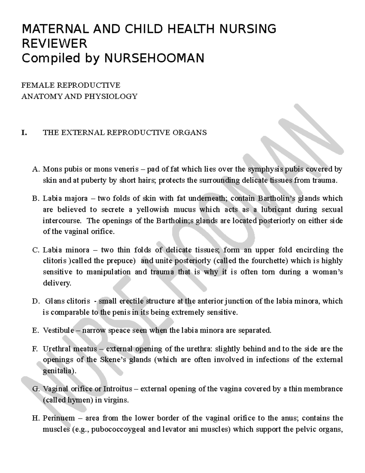 Maternal and Child Health Nursing Reviewer - REVIEWER Compiled by ...