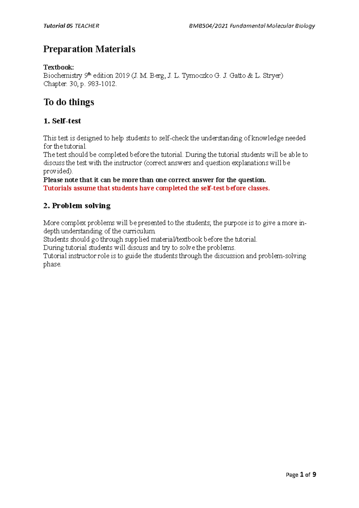 Tutorial N05 Student Transcription RNA processing 2021 - Preparation Materials Textbook: - Studocu