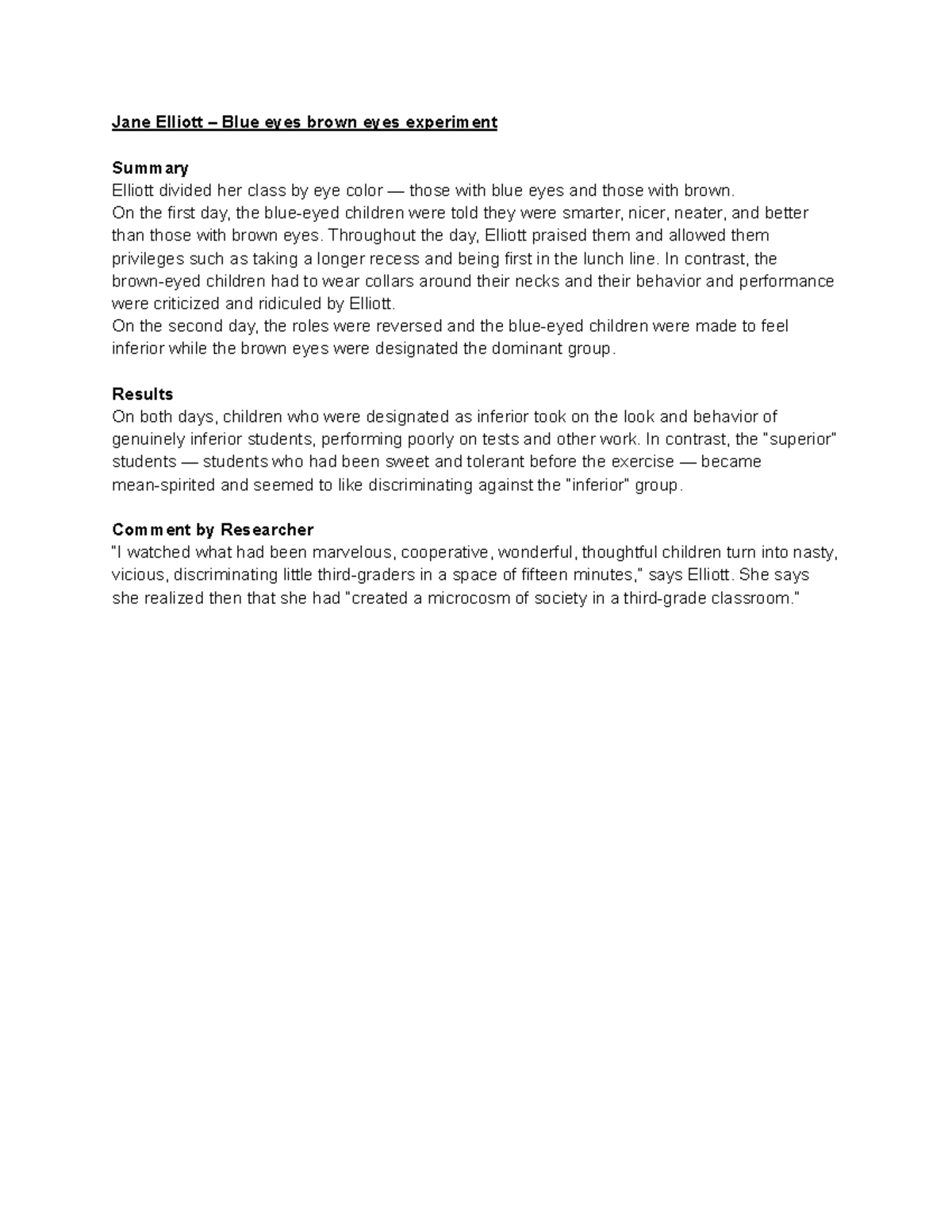 Jane Elliott – Blue eyes Brown eyes Experiment - Jane Elliott – Blue ...