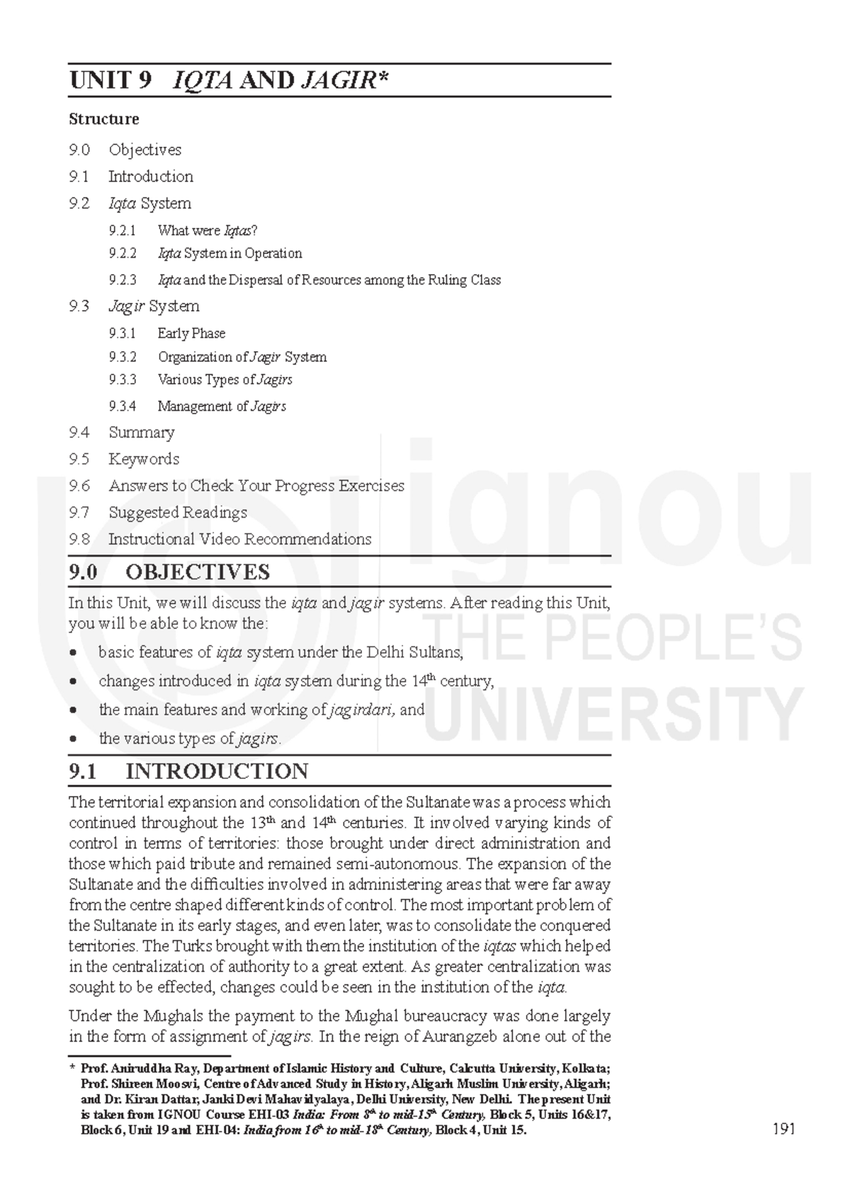 Unit-9 - Iqta and Jagir system notes - 191 Army Organization and UNIt 9 ...
