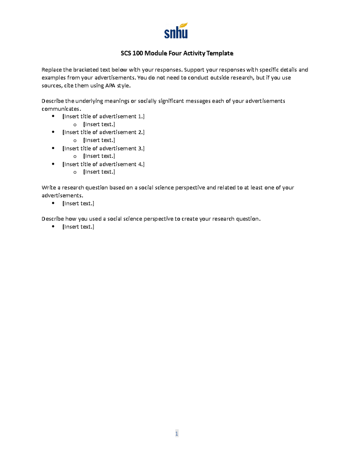 SCS 100 Module Four Activity Template - SCS 100 Module Four Activity ...