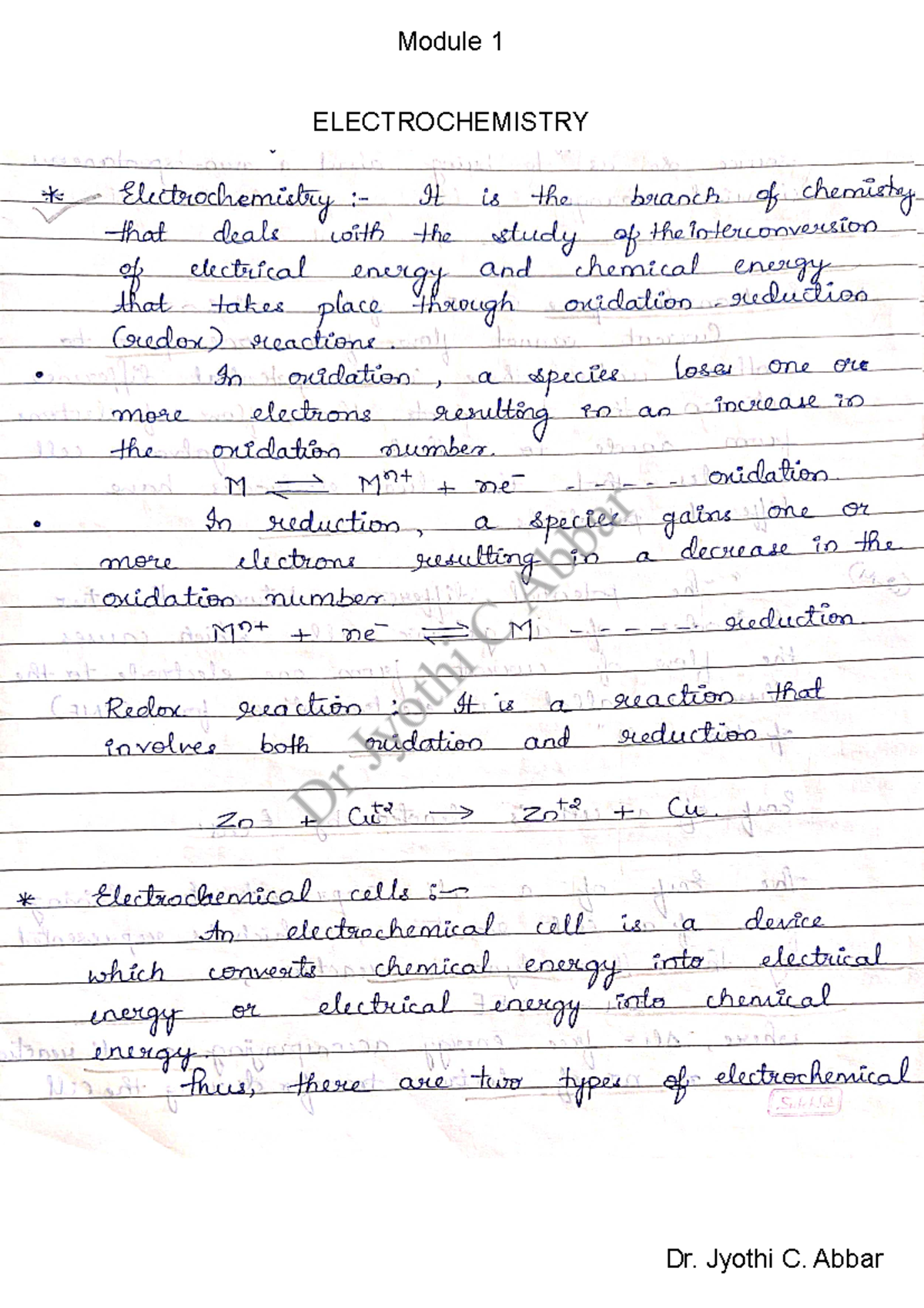 Electrochemstry Notes - Engineering Chemistry - Studocu