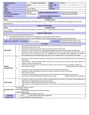 Lesson 78 - WEEK/LESSON NO. LESSON 78 (Speaking 15) FORM 3 Bestari ...