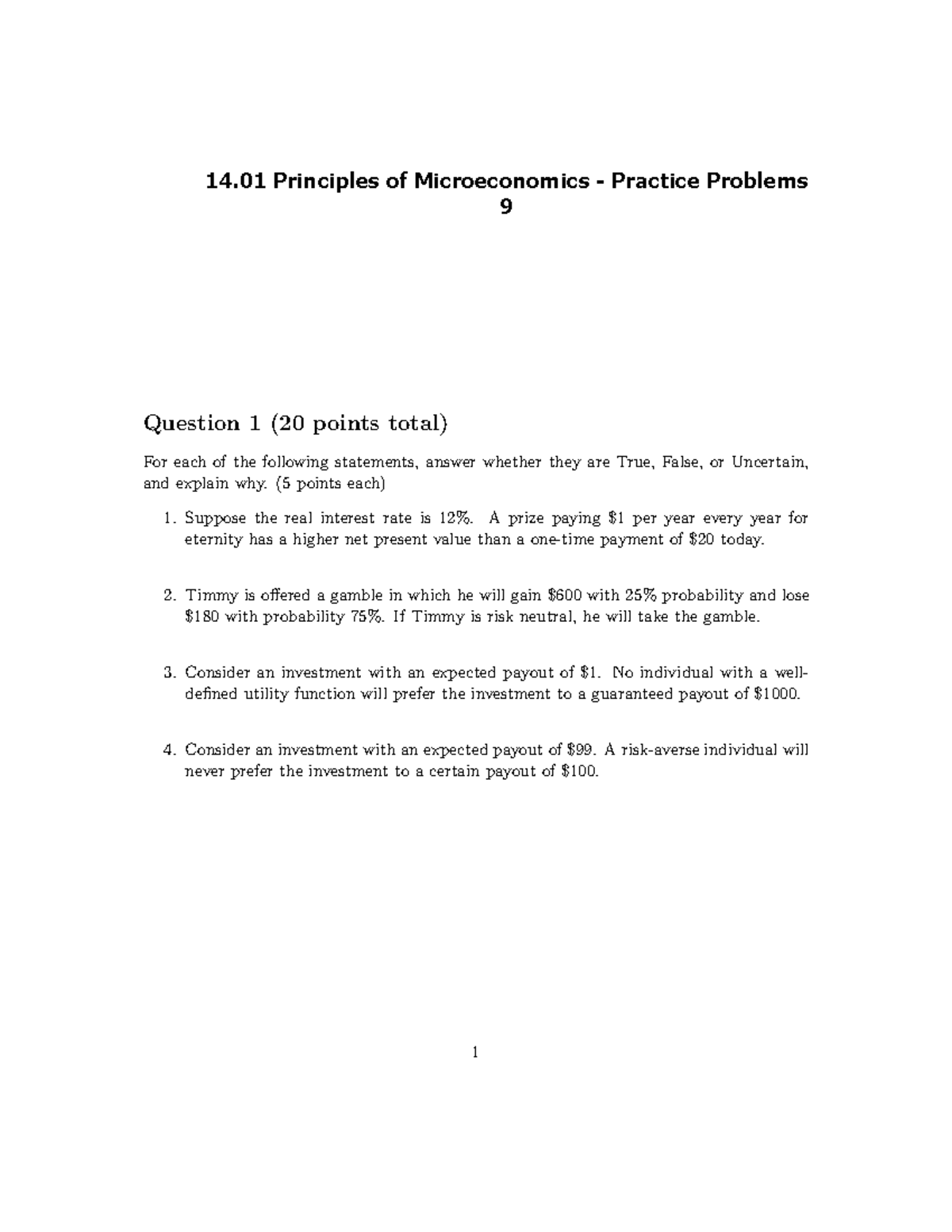 14.01 Principles of Microeconomics - Practice Problems 9 - 14 ...