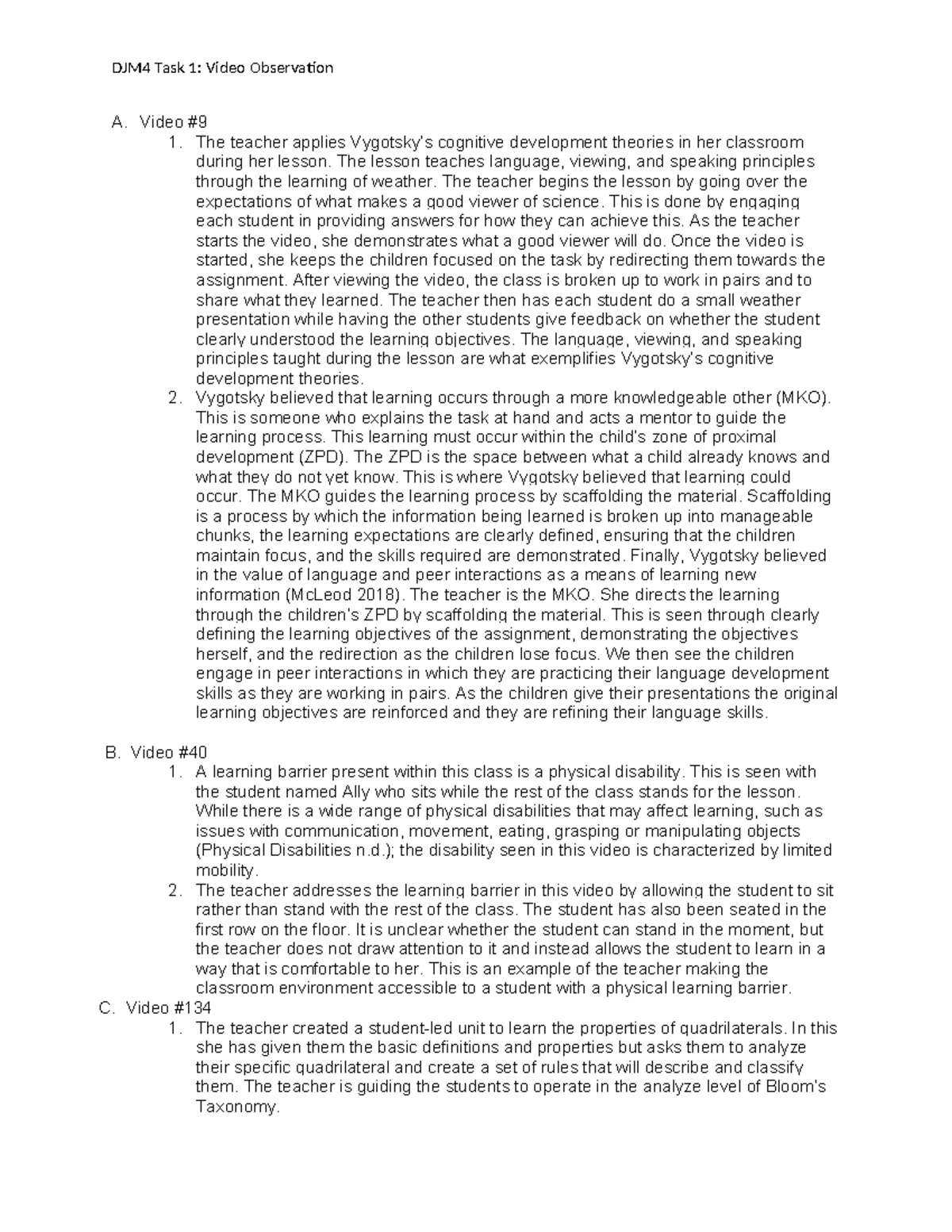 D094 Task 1 - Task 1 Video Submissions - DJM4 Task 1: Video Observation ...
