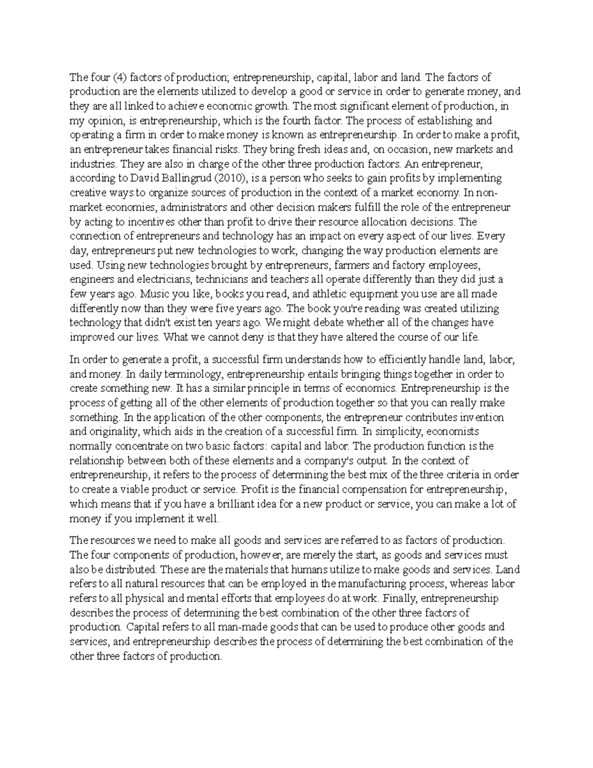 Entrepreneurship - qwe - The four (4) factors of production ...