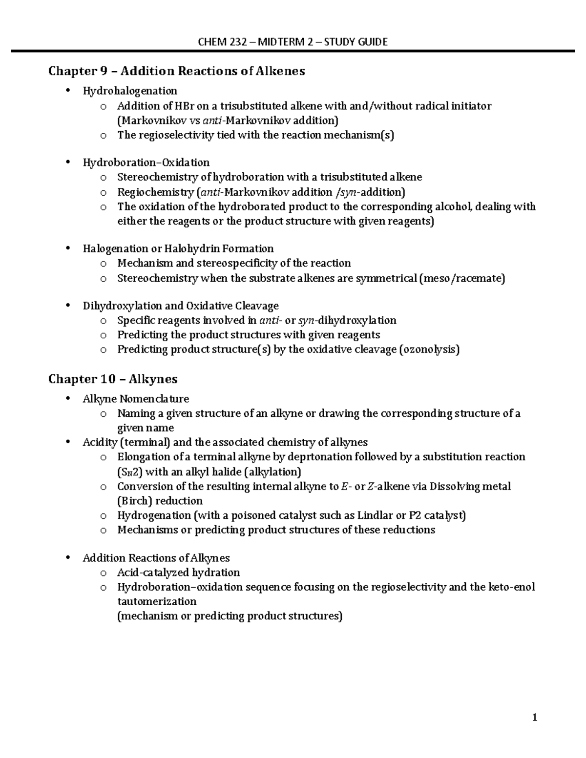 Exam3Study Guide 2016 - Lecture notes exam 3 study - CHEM 232 MIDTERM 2 ...