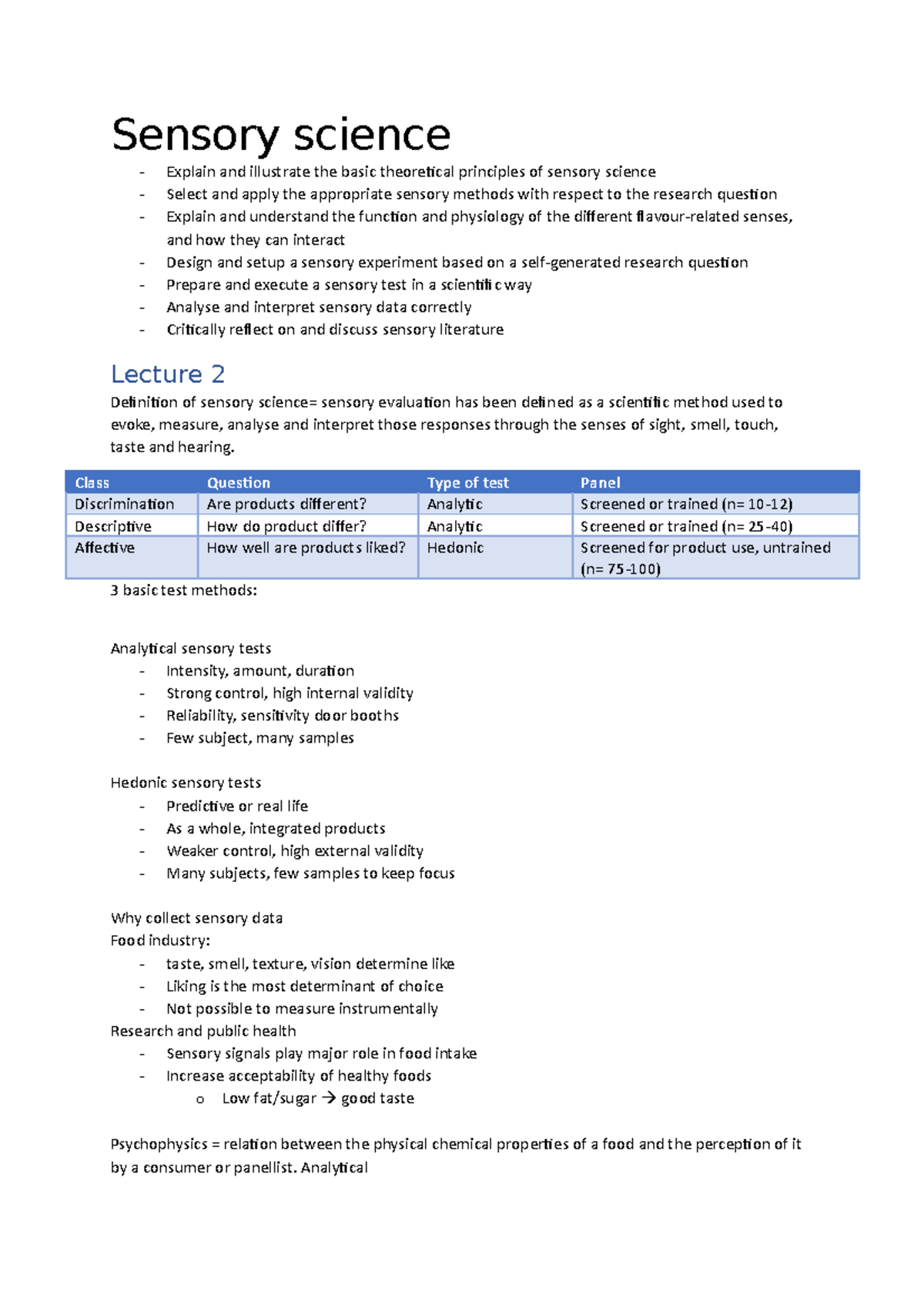 principles of sensory science college aantekeningen - Principles of ...