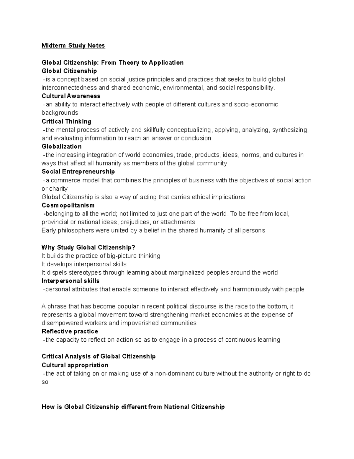 Midterm Study Notes - Introduction - Midterm Study Notes Global ...