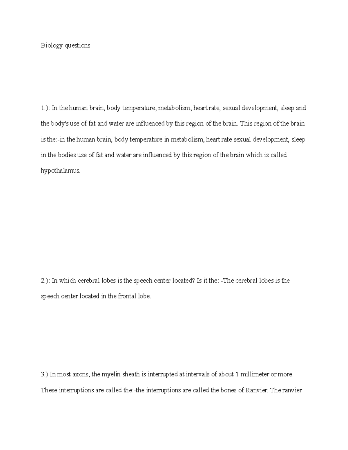 Pqudn - worksheet - Biology questions 1.): In the human brain, body ...