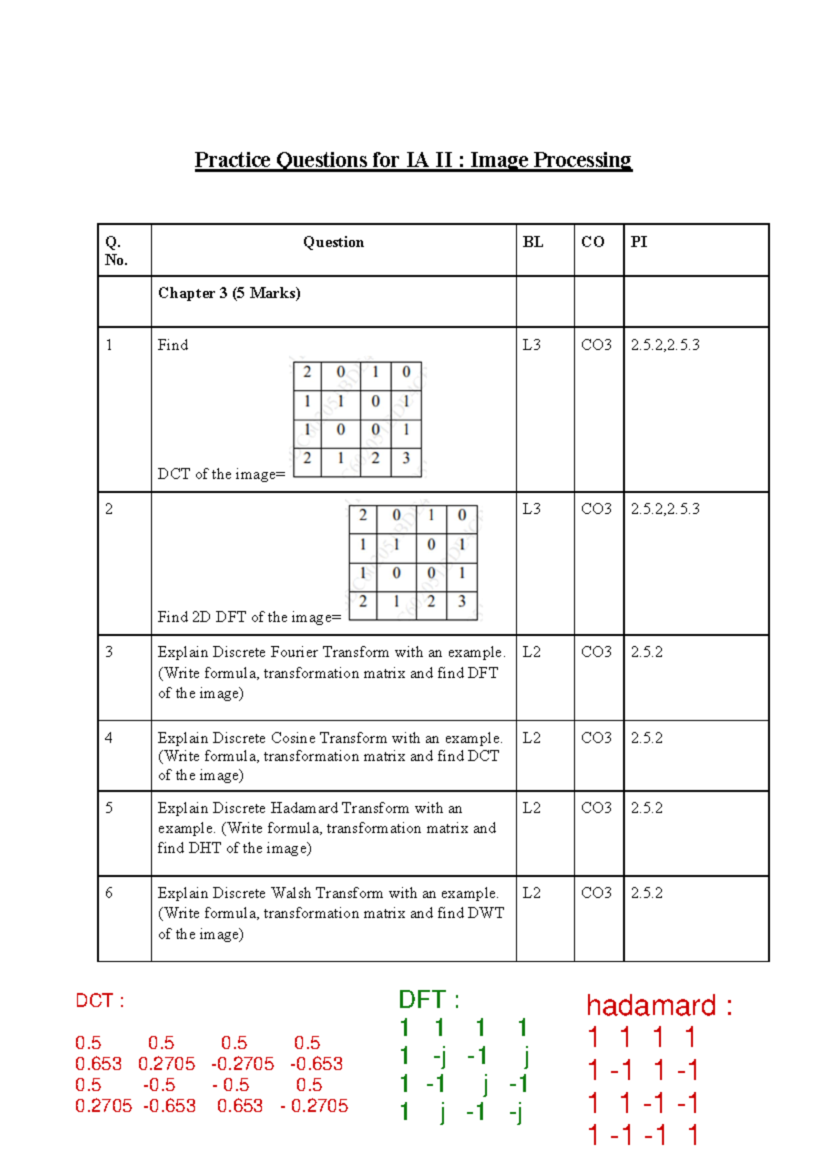 Image Processing Practice Questions IA-II - Practice Questions for IA ...