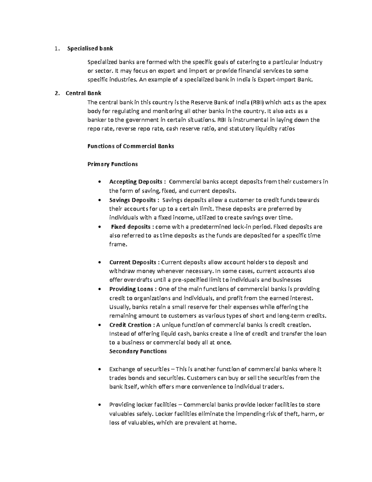 Document - Bussiness studies - Specialised bank Specialized banks are ...