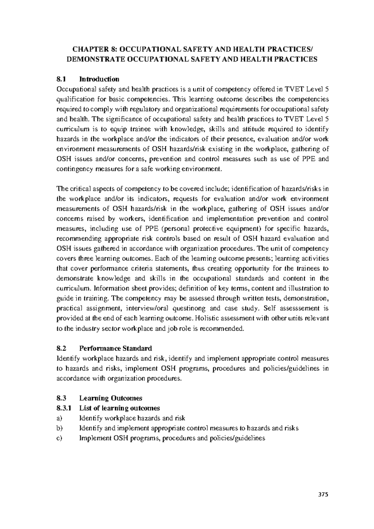 OSH Level 5 - well detailed and practical in nature - CHAPTER 8 ...