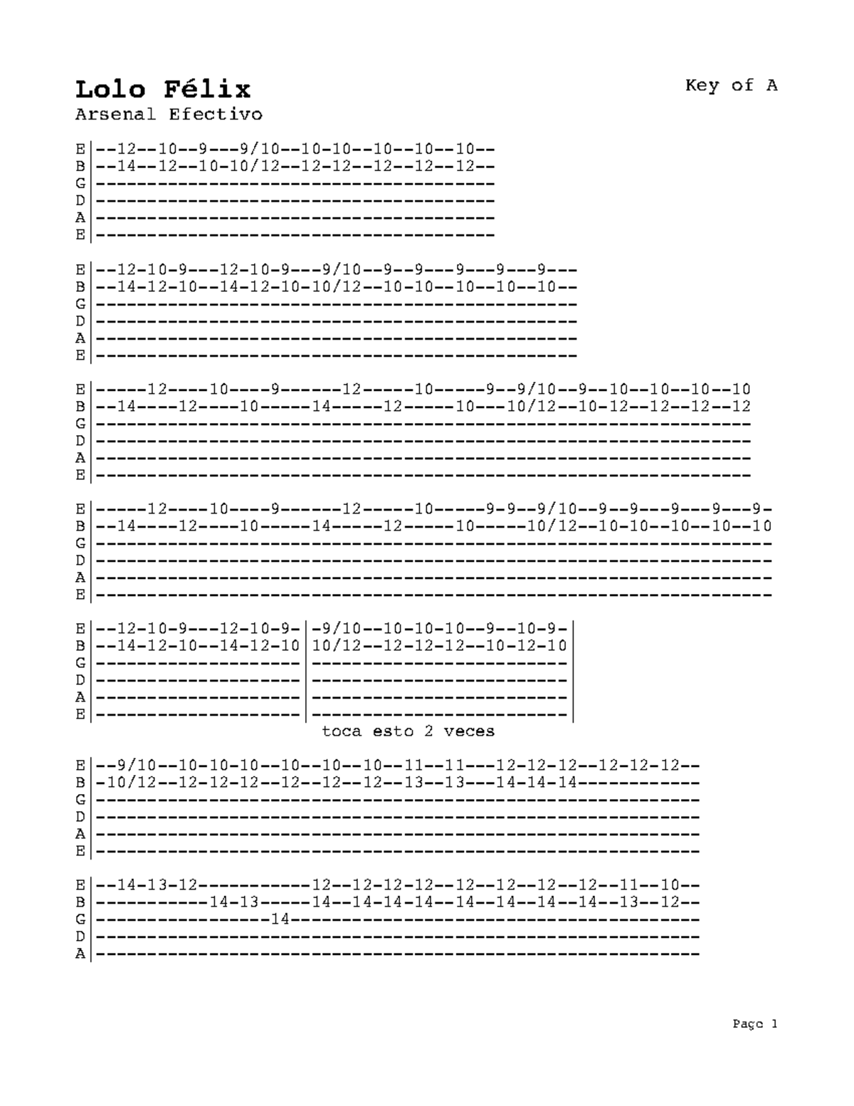 Lolo Félix - Jsjsb - Page 1 Lolo Félix Key of A Arsenal Efectivo E|-12 ...