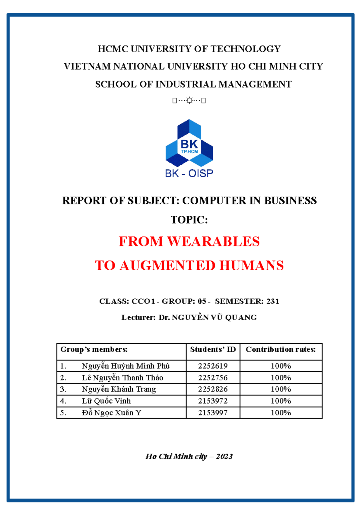 Report CIB - BTL - HCMC UNIVERSITY OF TECHNOLOGY VIETNAM NATIONAL ...