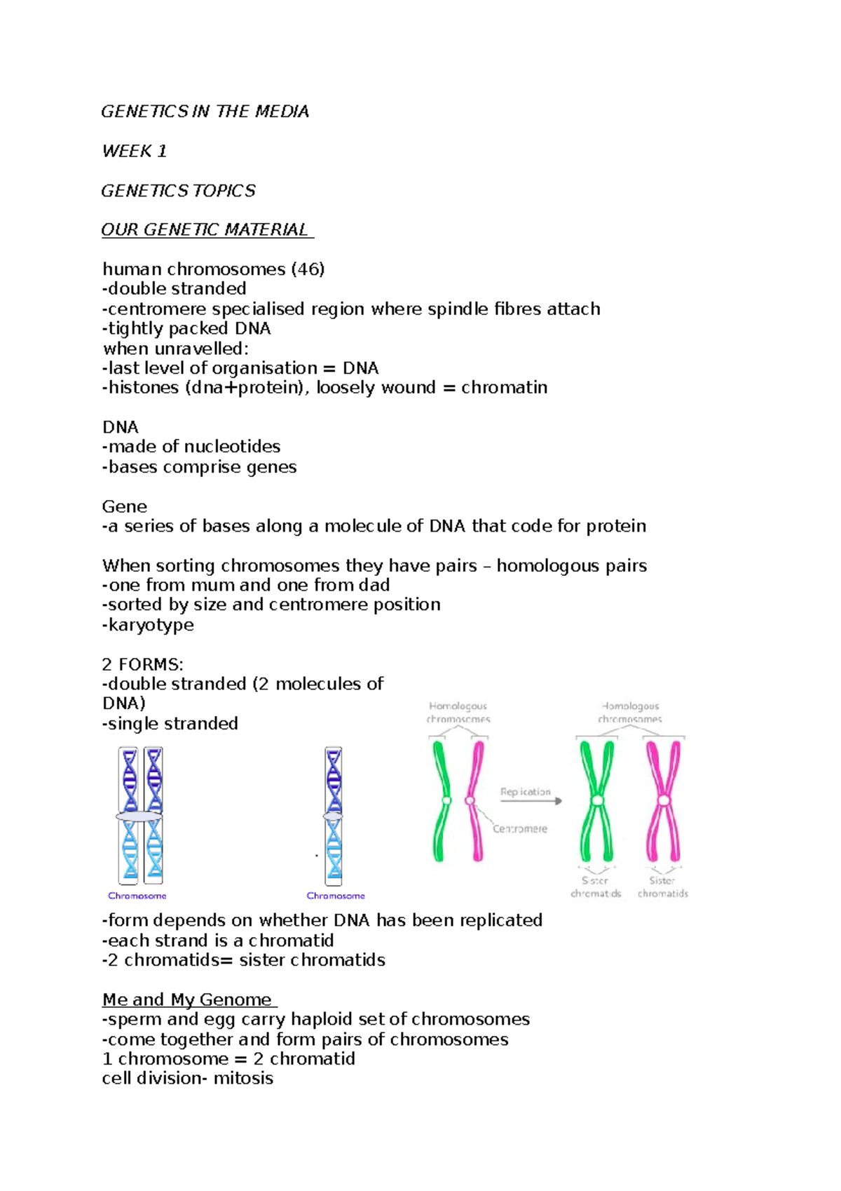 Genetics in the Media lecture notes - GENETICS IN THE MEDIA WEEK 1 ...
