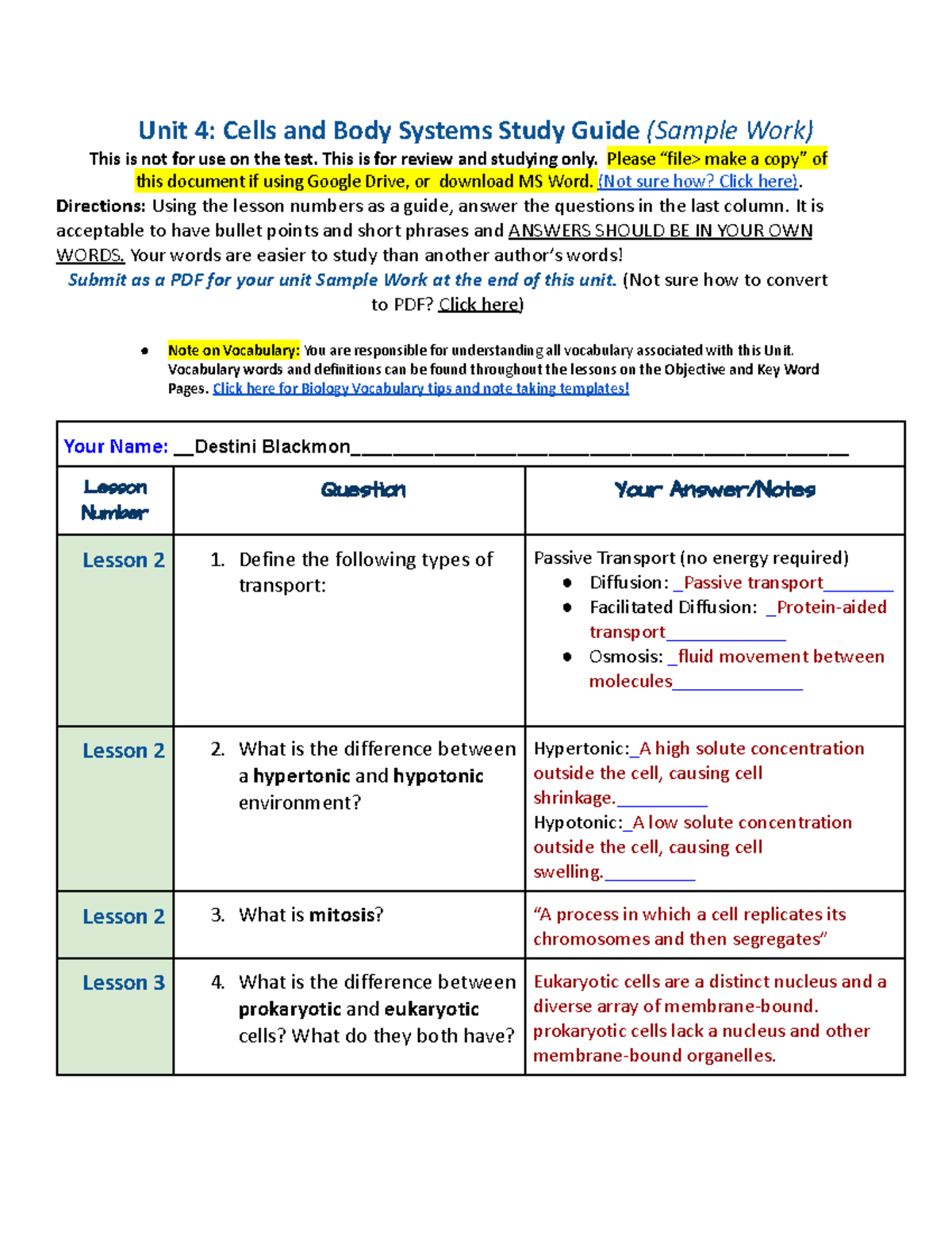 Copy of T1U4 Cells and Body Systems Study Guide ('24) - Unit 4: Cells and Body Systems Study ...