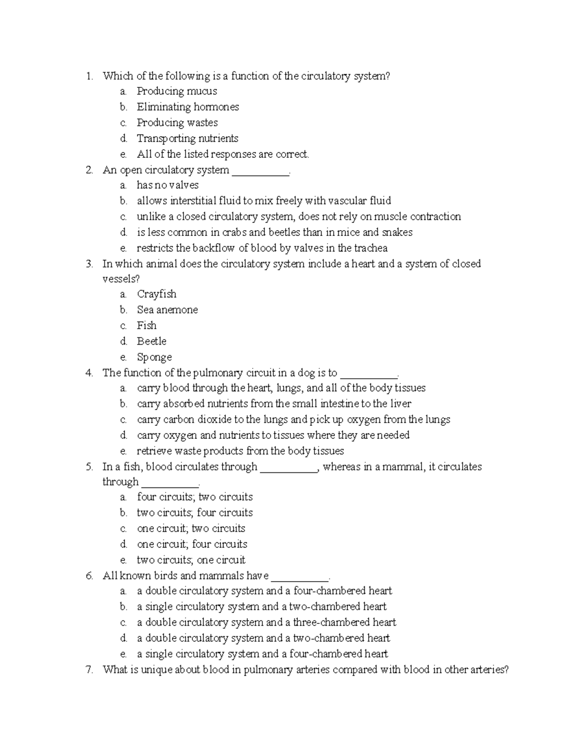 Biol 102 Ch 42 Practice Quiz - Which of the following is a function of ...