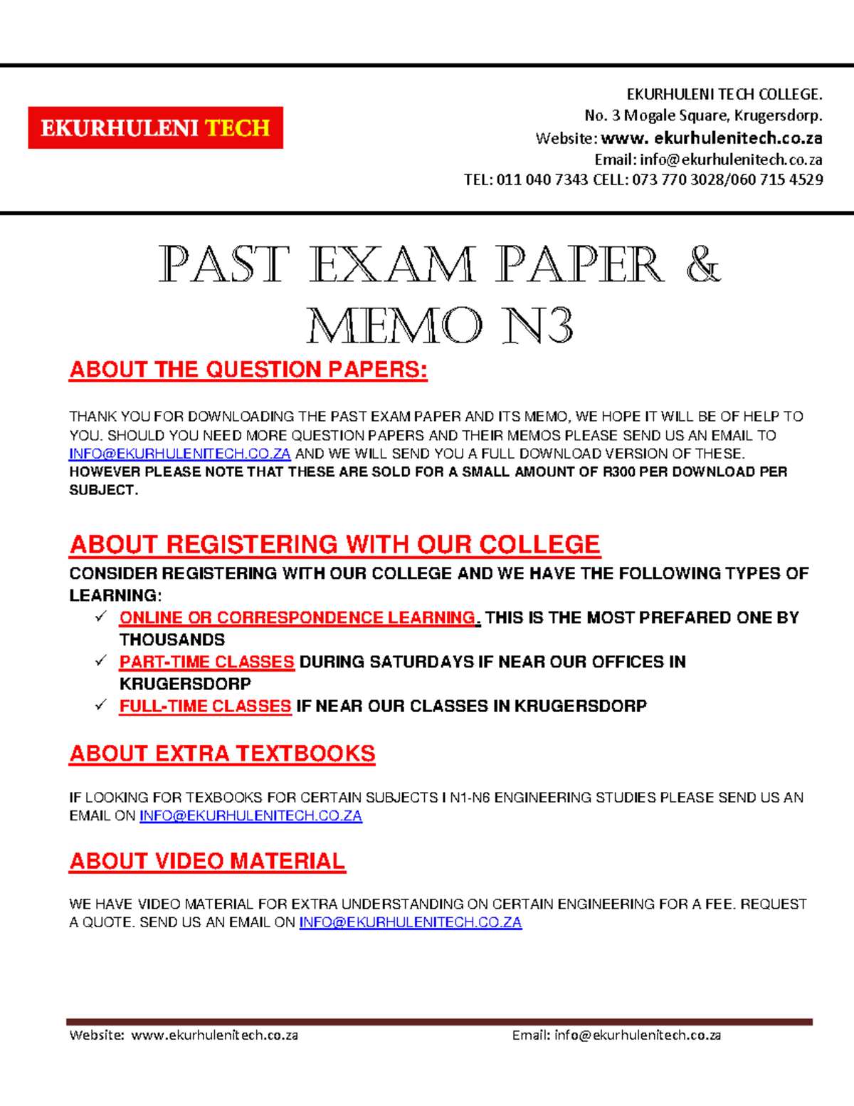 Mathematics Question MEMO N3 Download - Website: ekurhulenitech.co ...