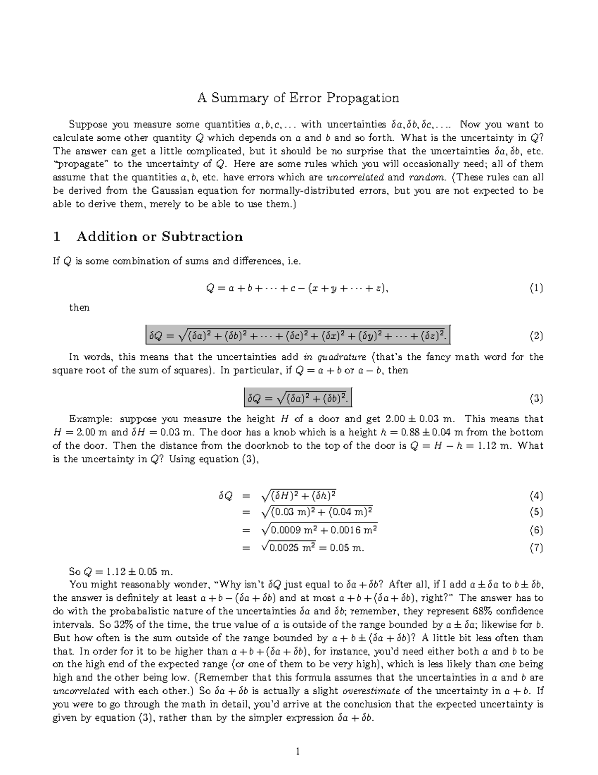 PS3 Error Propagation sp13 - A Summary of Error Propagation Suppose you measure some quantitiesa ...