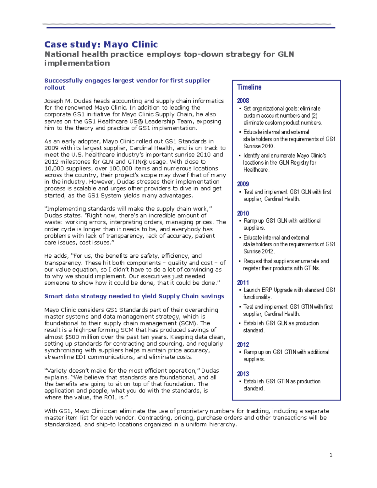 Mayo clinic gln case study - 1 Case study: Mayo Clinic National health practice employs top-down ...
