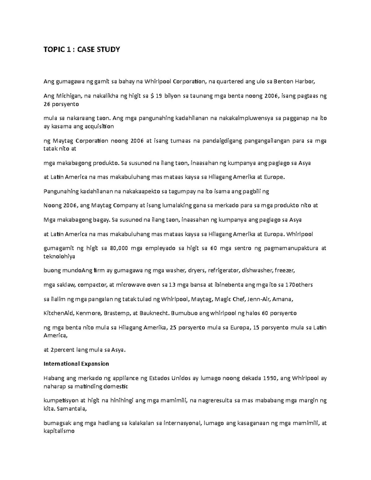 CASE Study Topic 1 CASE Study Topic 1 CASE Study Topic 1CASE Study ...