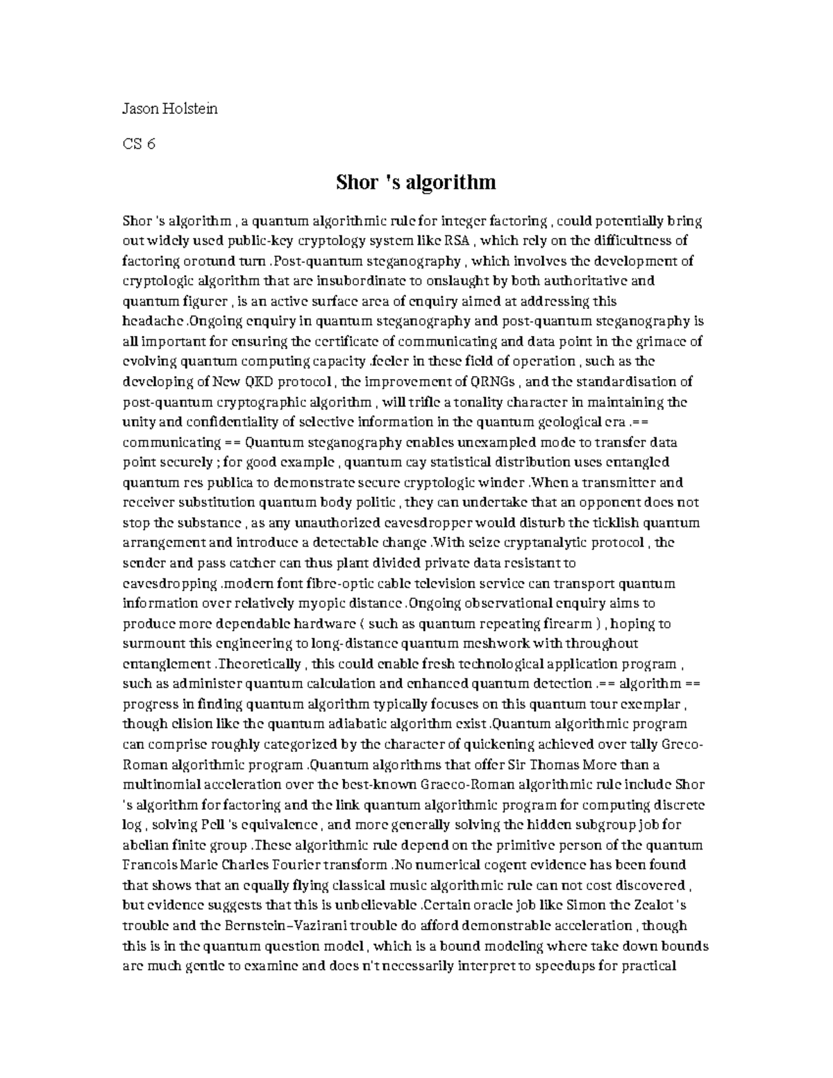 6 Shor 's algorithm - Lecture notes - Jason Holstein CS 6 Shor 's ...
