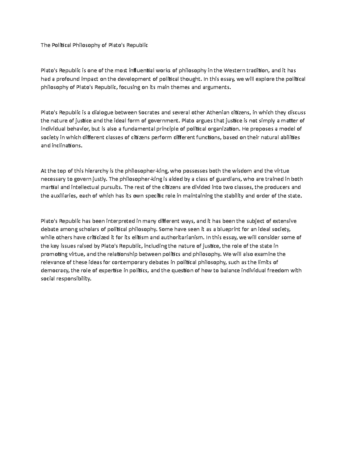 The Political Philosophy of Plato - In this essay, we will explore the ...