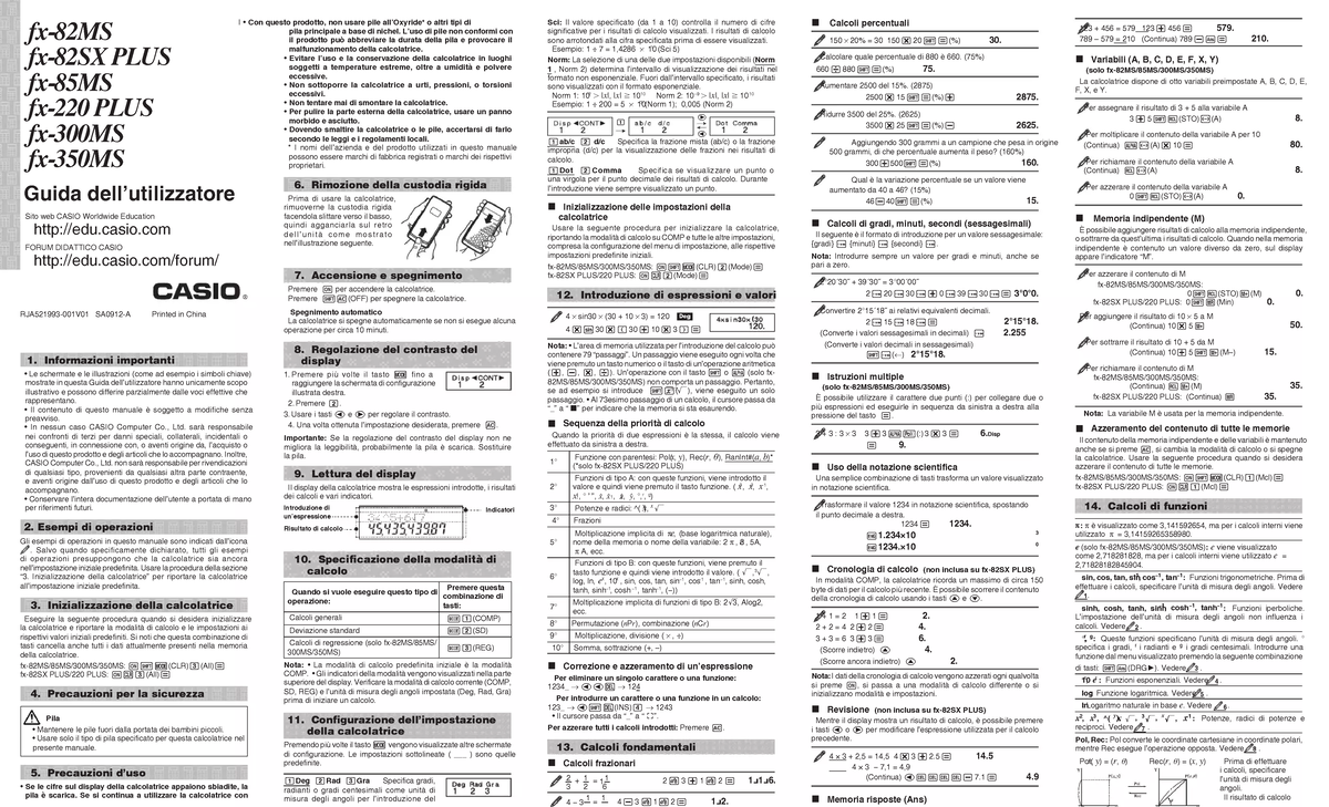 1.Manuale Casio FX-220 Plus - 1. Informazioni importanti Le schermate e ...