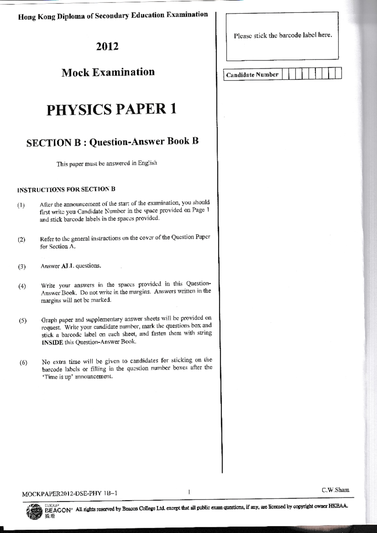 Mockpaper 2012-DSE-PHY 1B - Discovering Physics - Studocu
