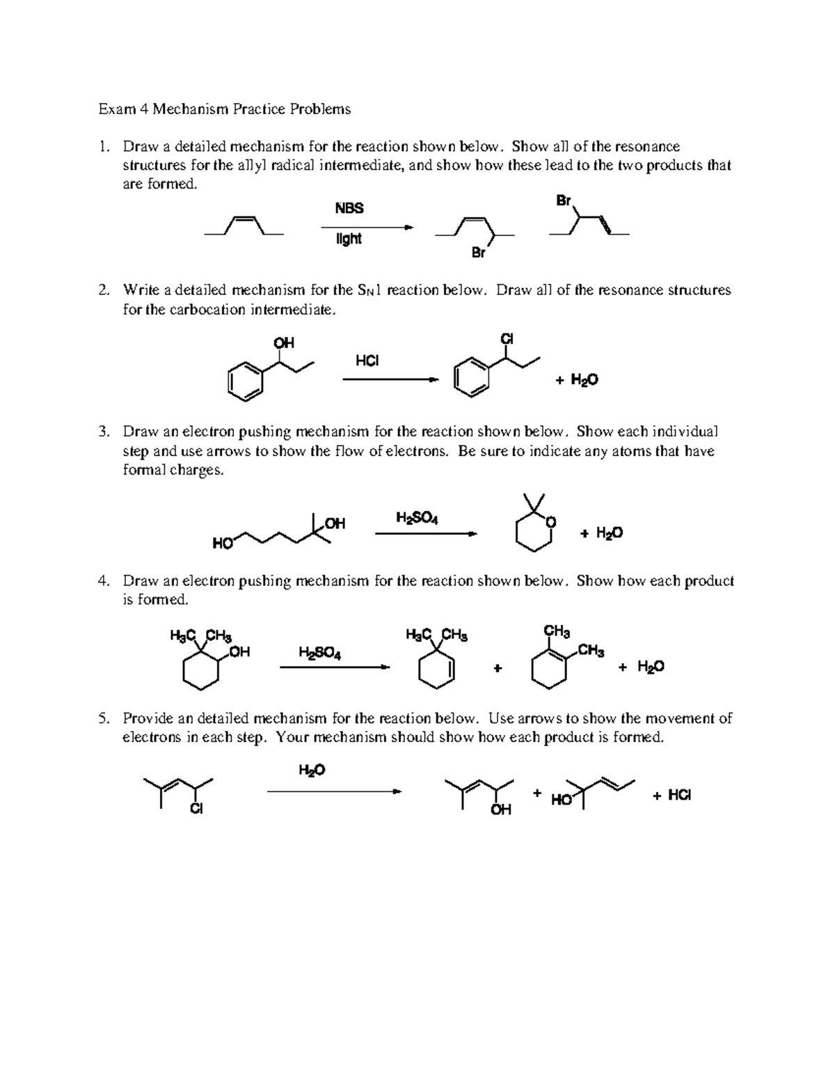 Exam4-mechanism practice problems - Exam 4 Mechanism Practice Problems ...