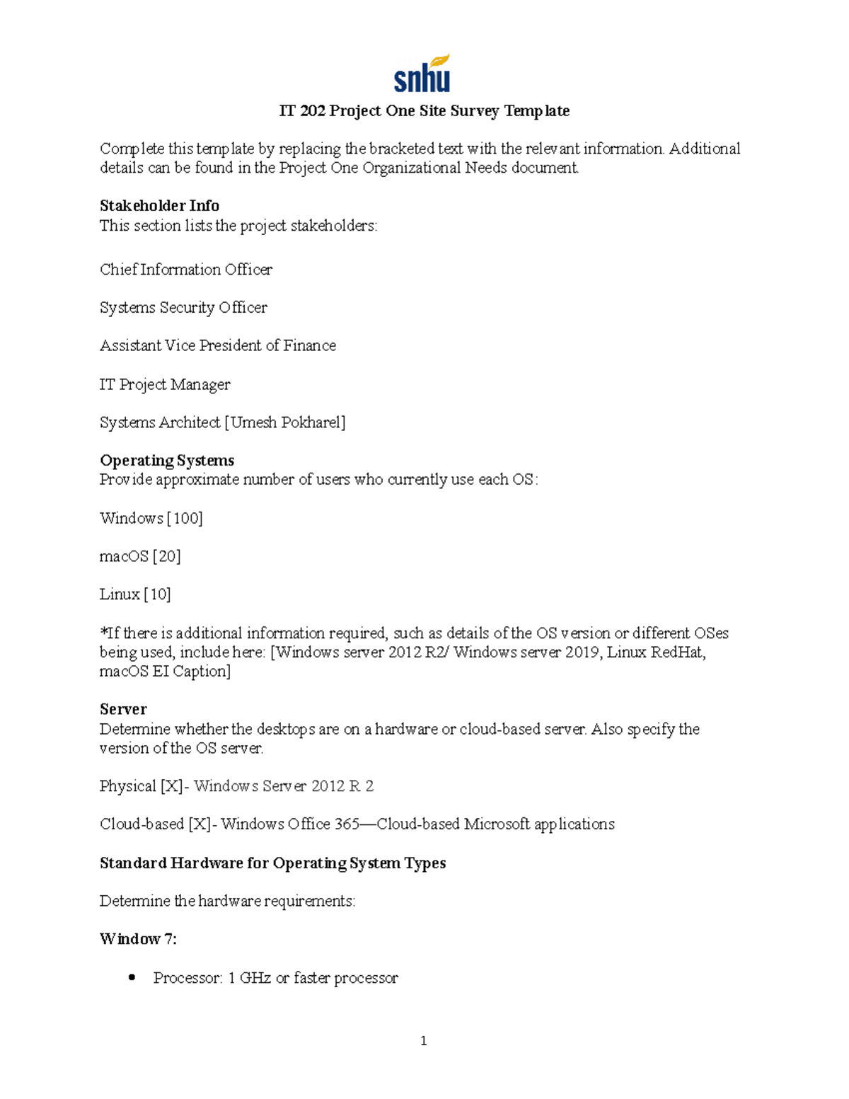 IT 202 Project One Site Survey Template - IT 202 Project One Site ...