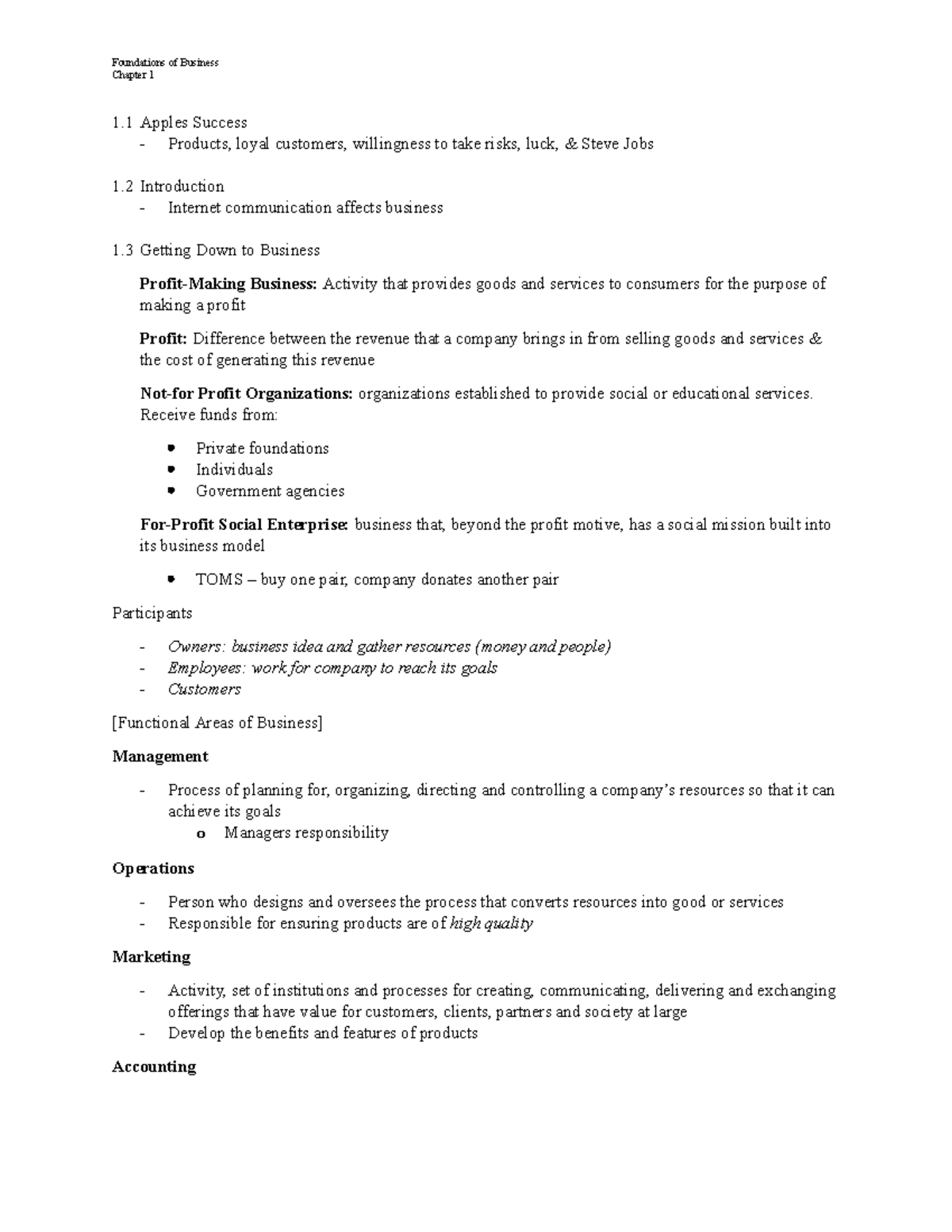 Chapter 1 Notes - Summary Exploring Business - Chapter 1 1 Apples ...