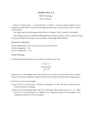 Homework 1 soln - Solution - Problem Set #1: Selected Solutions M367K: Topology I These ...